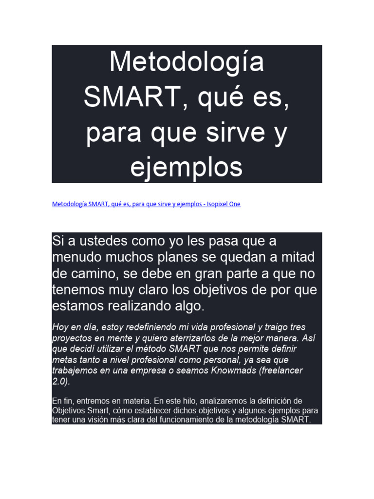 Metodología SMART: Definición y Ejemplos | PDF