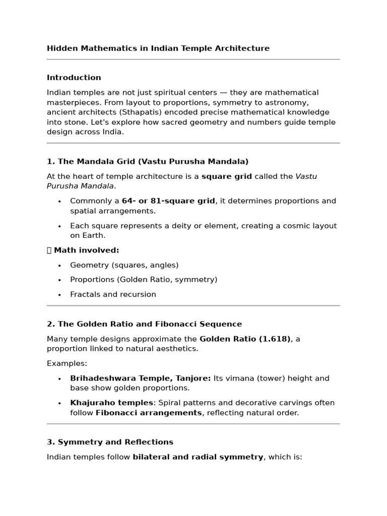 Hidden Mathematics in Indian Temple Architecture | PDF | Pattern | Symmetry
