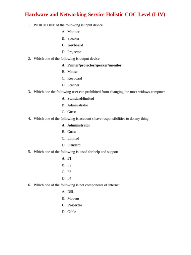 Holistic COC HNS Level I-IV Theory | PDF | Computer Network | Network ...