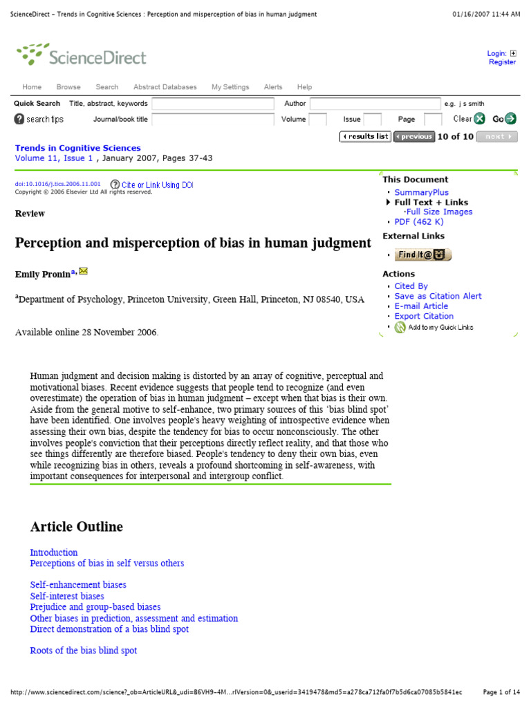 Bias Blind Spot in Human Judgment | PDF | Bias | Intention