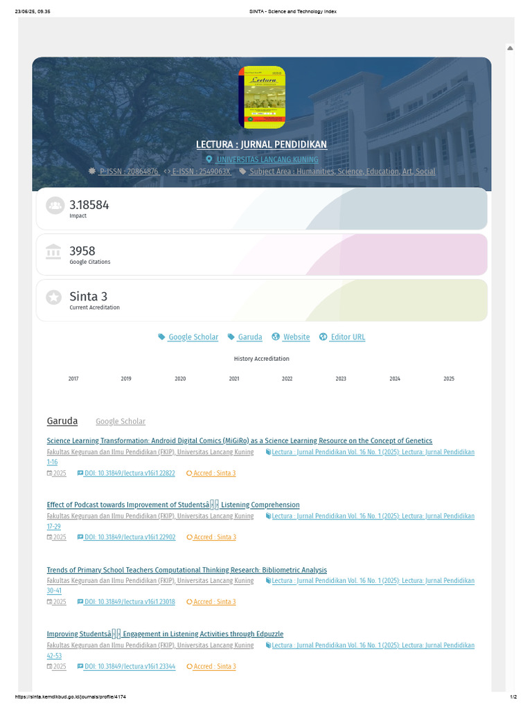 SINTA - Science and Technology Index 1 | PDF | Cognition | Learning