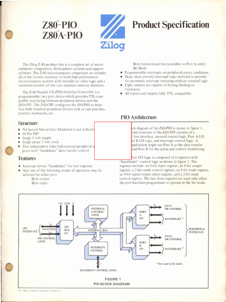 1977 Zilog Z80 PIO Product Spec | PDF | Input/Output | Logic Gate