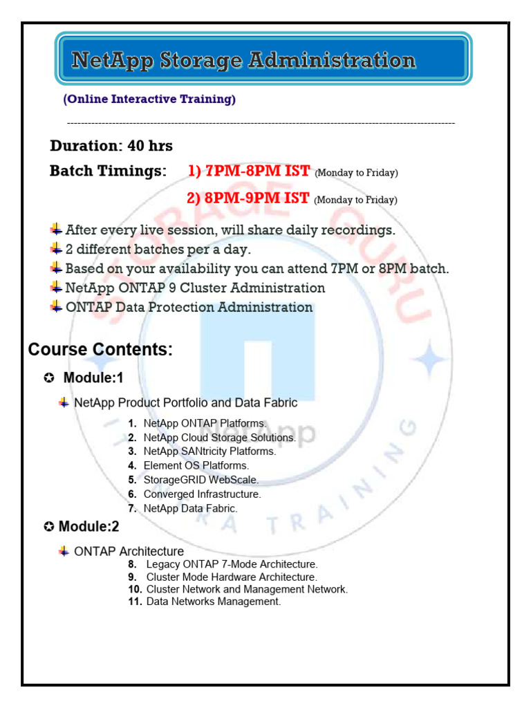 NetApp Training Syllabu IND | PDF | Computer Architecture | Data Management