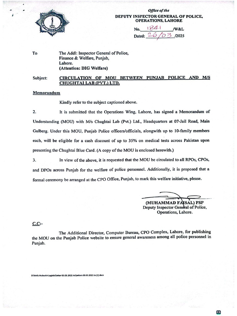MOU Chughtai Lab | PDF