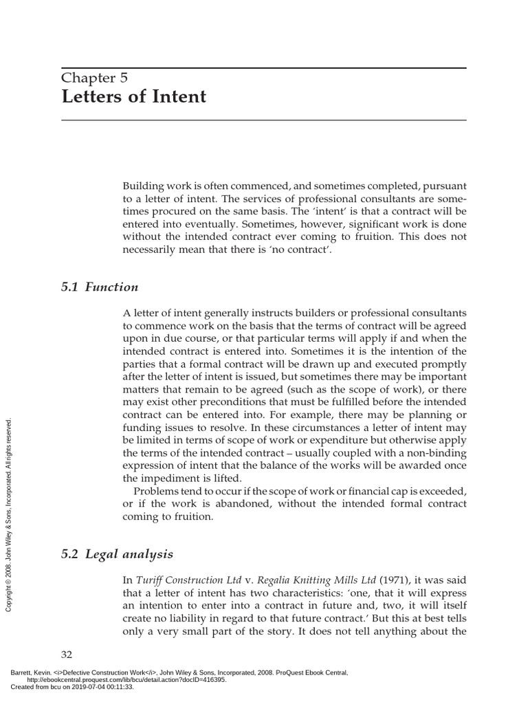 Defective Construction Work - (Chapter 5 Letters of Intent) | PDF ...