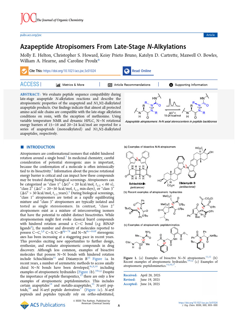 Helton Et Al 2025 Azapeptide Atropisomers From Late Stage N Alkylations ...