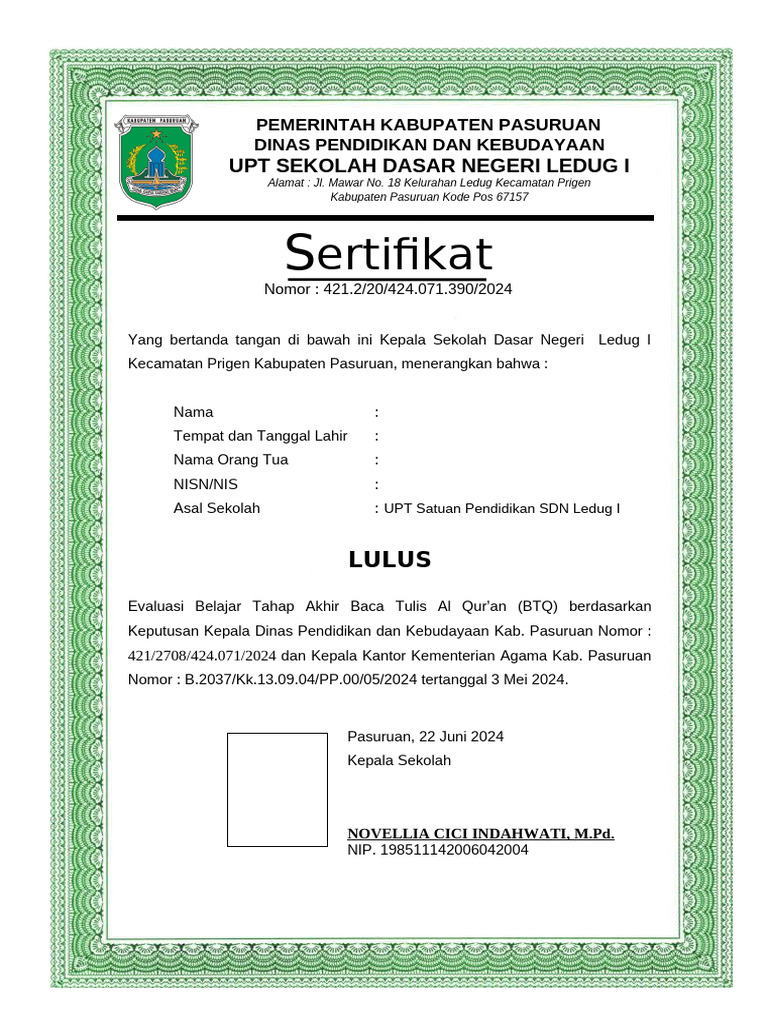 Sertifikat BTQ 2025 | PDF