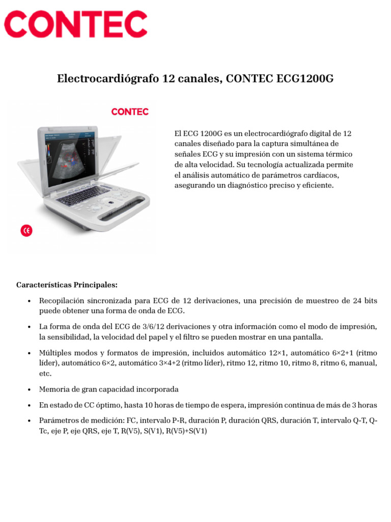 Data Sheet Eclectrocargiografo Ecg1200g Contec | PDF | Informática | Ingeniería Informática
