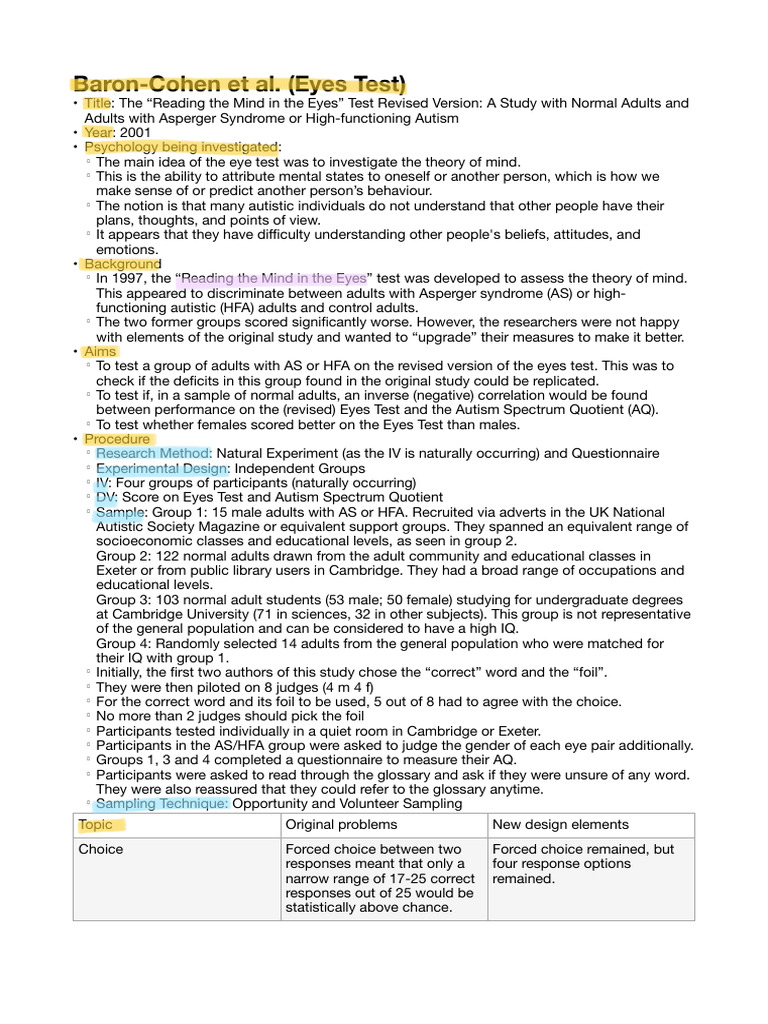 Baron-Cohen Et Al. (Eyes Test) | PDF | Theory Of Mind | Autism