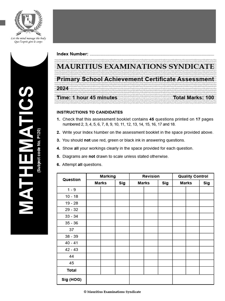 PSAC Grade 6 Mathematics 2024 | PDF