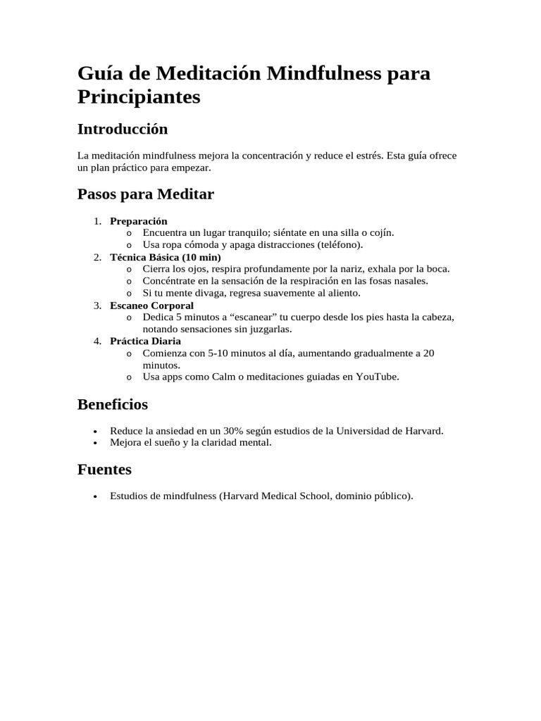 Guía Práctica de Meditación Mindfulness | PDF