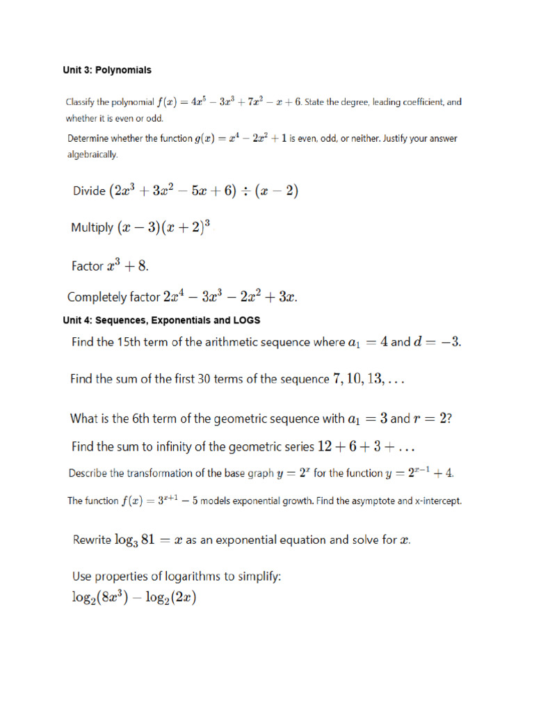 Algebra II - Geometry Spring Exam Practice Problems | PDF