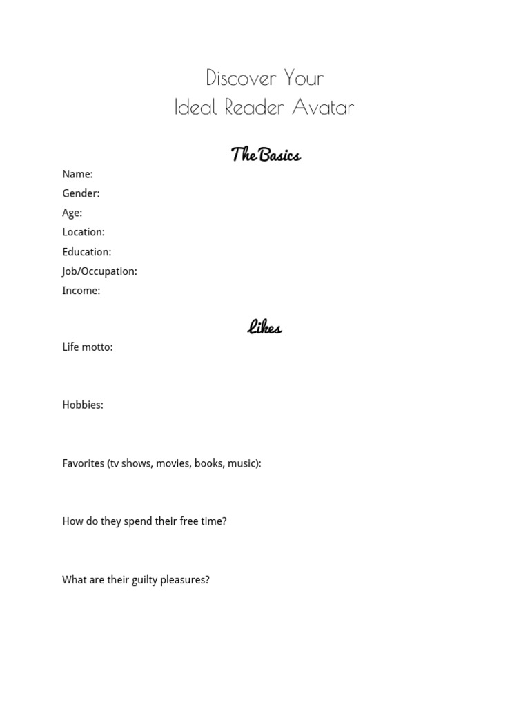Ideal Reader Avatar Worksheet | PDF