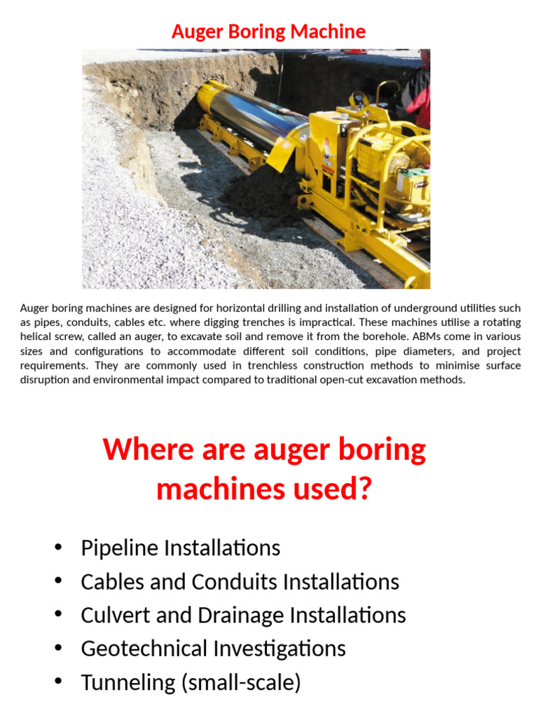 Auger Boring Machine | PDF | Drilling | Tunnel