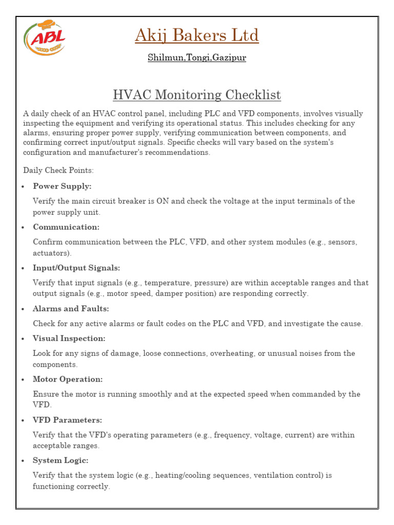 HVAC Monitoring Checklist | PDF | Programmable Logic Controller | Equipment