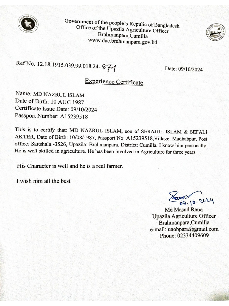 Agriculture Certificate | PDF