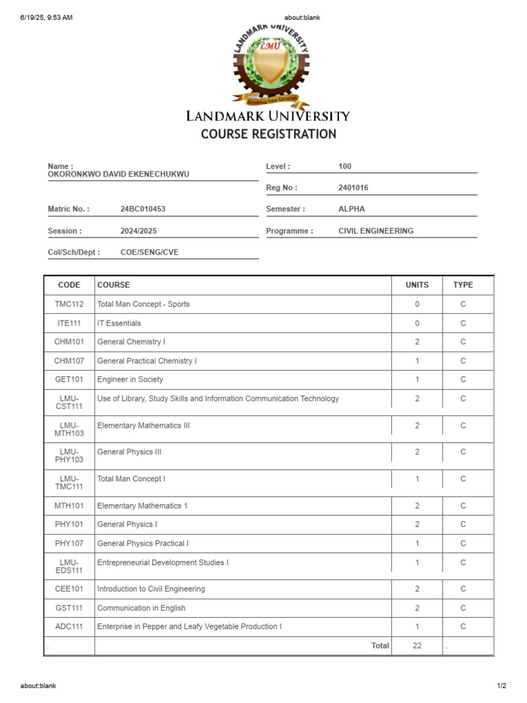 Approved Course Registration For Alpha Registration | PDF | Engineering ...