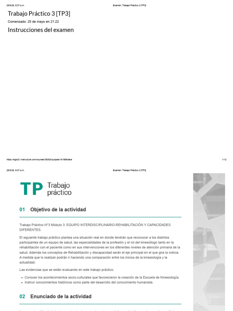 (TP3) Historia Kine 100% | PDF | Invalidez | Terapia física