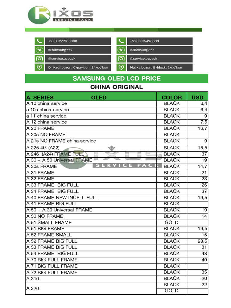 Samsung OLED LCD Price List 2023 | PDF | Computer Graphics ...