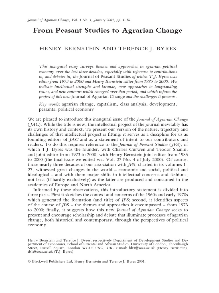 Bernstein Et Al-2001-Journal of Agrarian Change | PDF | Marxism ...