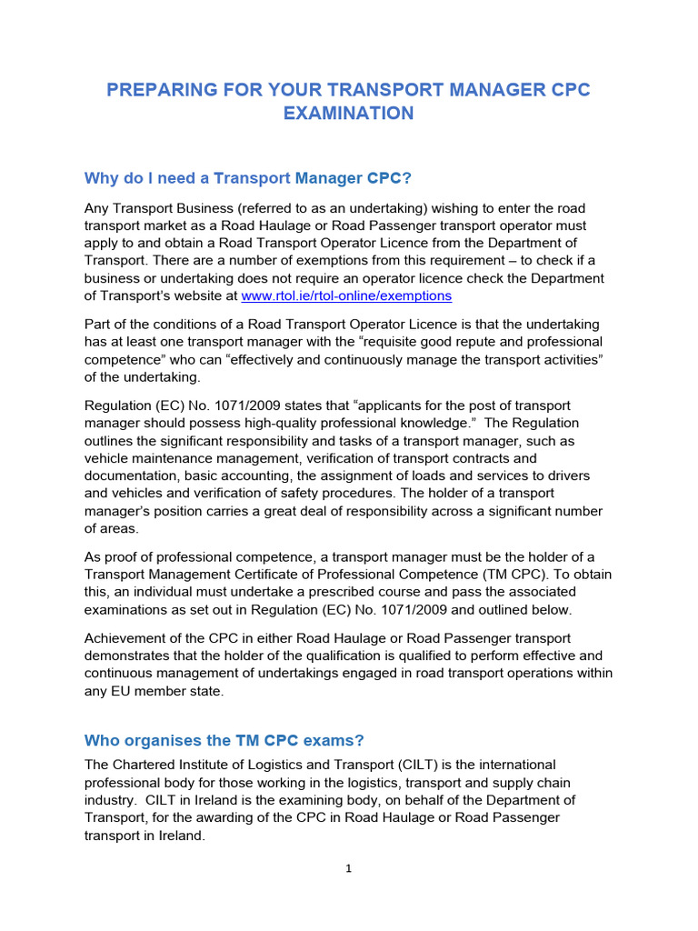 Transport Manager CPC Exam Guide | PDF