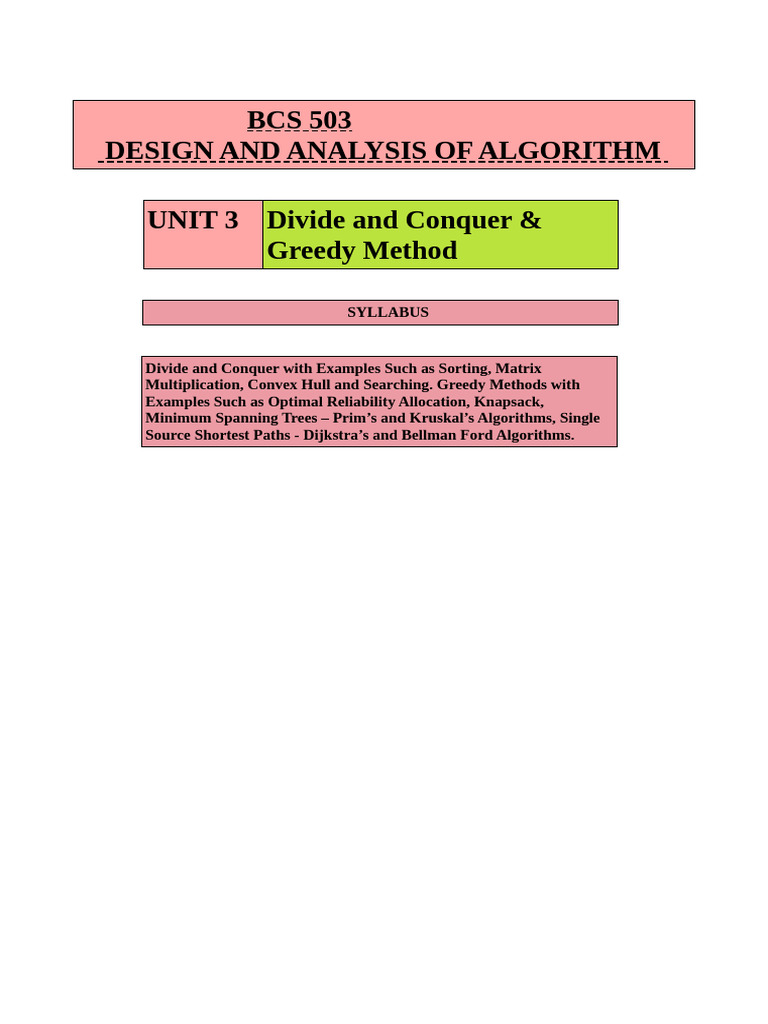 Designn and Analysis of Algorithm Unit-III | PDF