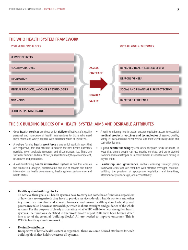 WHO 6 Building Block Framework | PDF | Health Human Resources | World Health Organization
