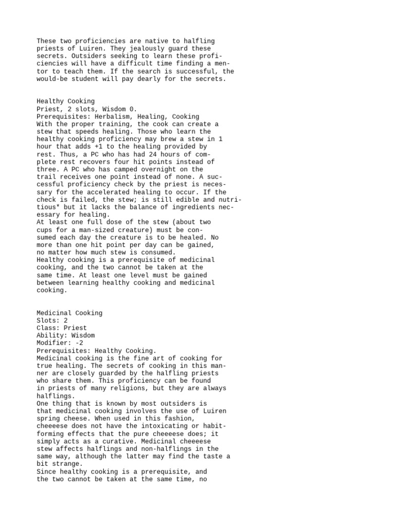 Halfling Medicinal Cooking Proficiencies | PDF | Medicine