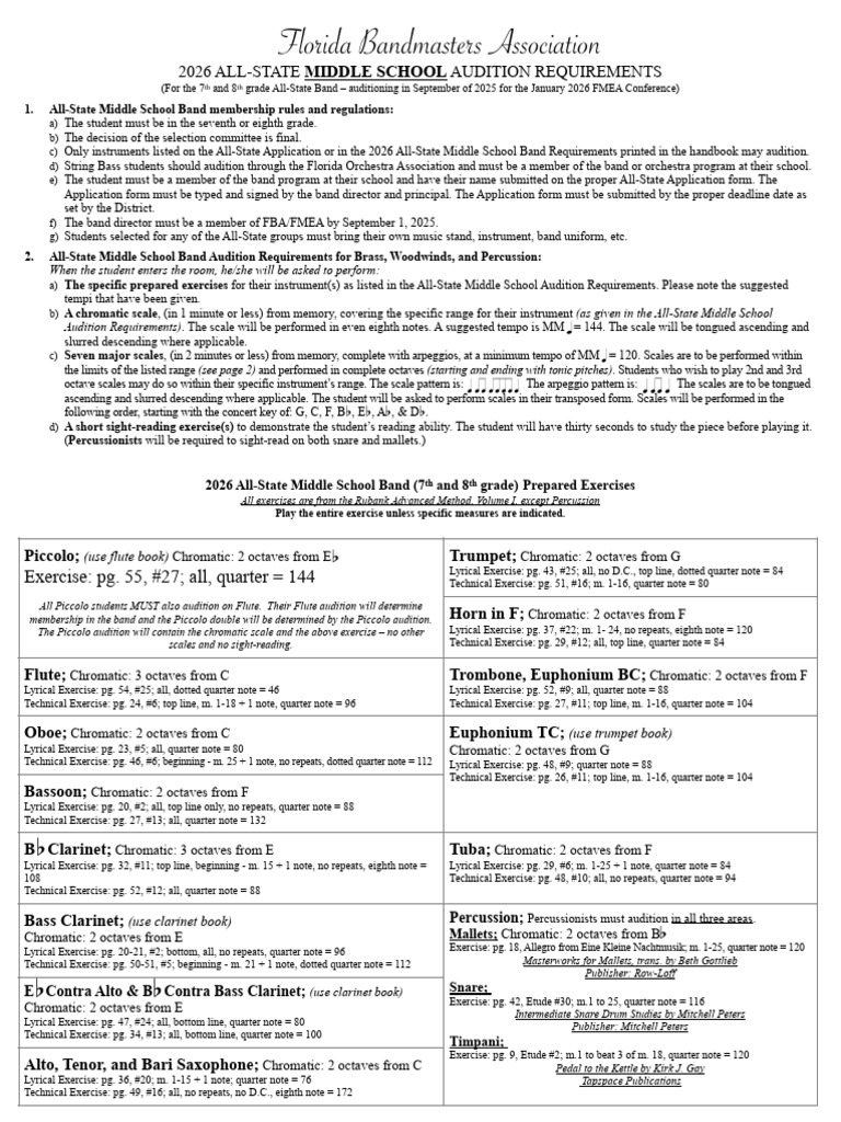2026 All-State Middle School Auditions | PDF | Scale (Music) | Trombone