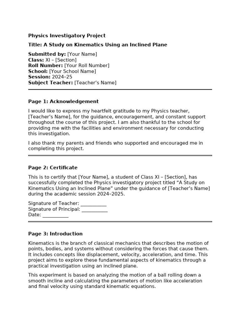 Kinematics Project on Inclined Plane | PDF | Velocity | Kinematics
