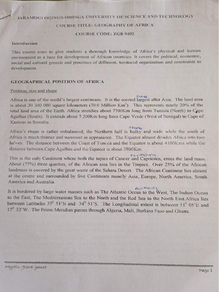 Geography of Africa Notes. | PDF