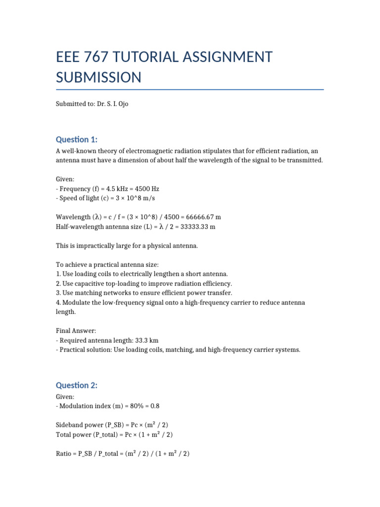 EEE 767 Assignment Abduljeleel | PDF | Antenna (Radio) | Hertz