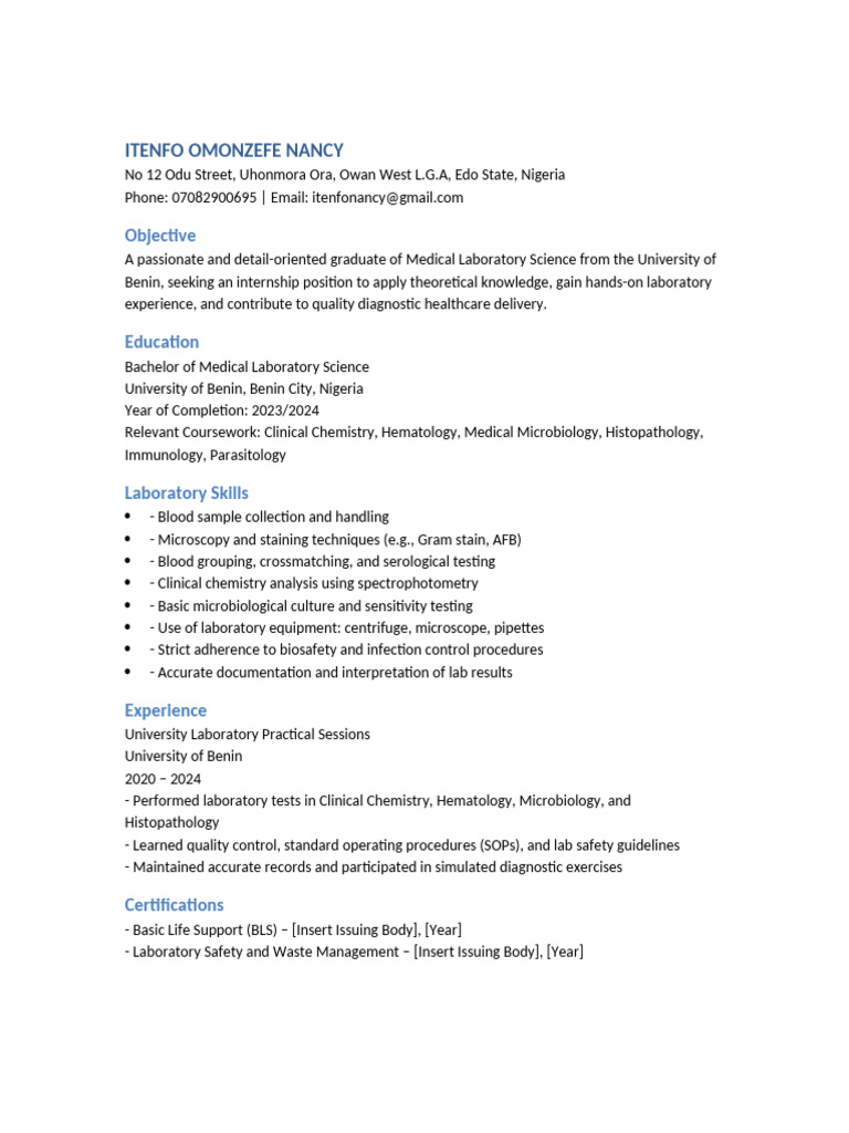 CV Itenfo Omonzefe Nancy | PDF