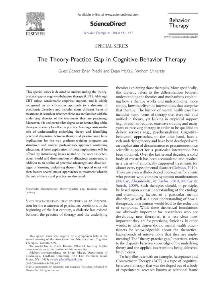 The Theory Practice Gap in Cognitive Beh | PDF | Psychotherapy | Cognitive Behavioral Therapy