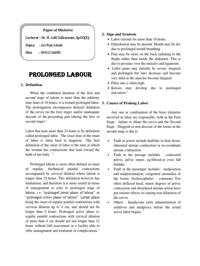 Prolonged Labor: Causes & Management | PDF | Childbirth | Gynaecology