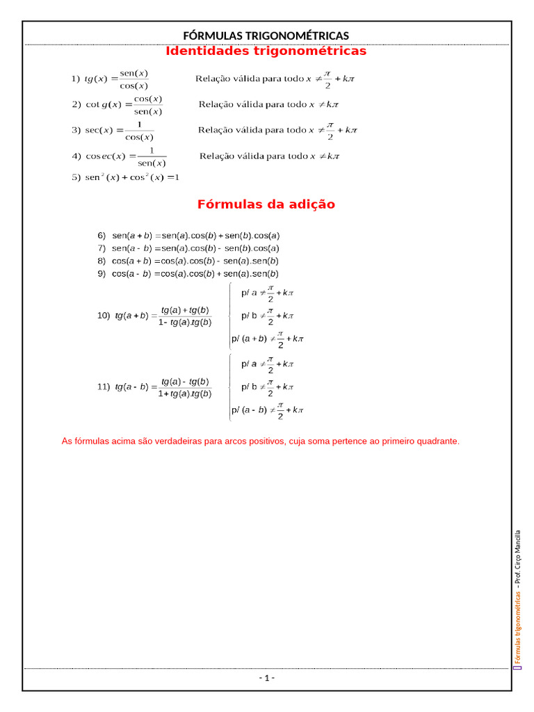 Formulas Trigonometricas | PDF