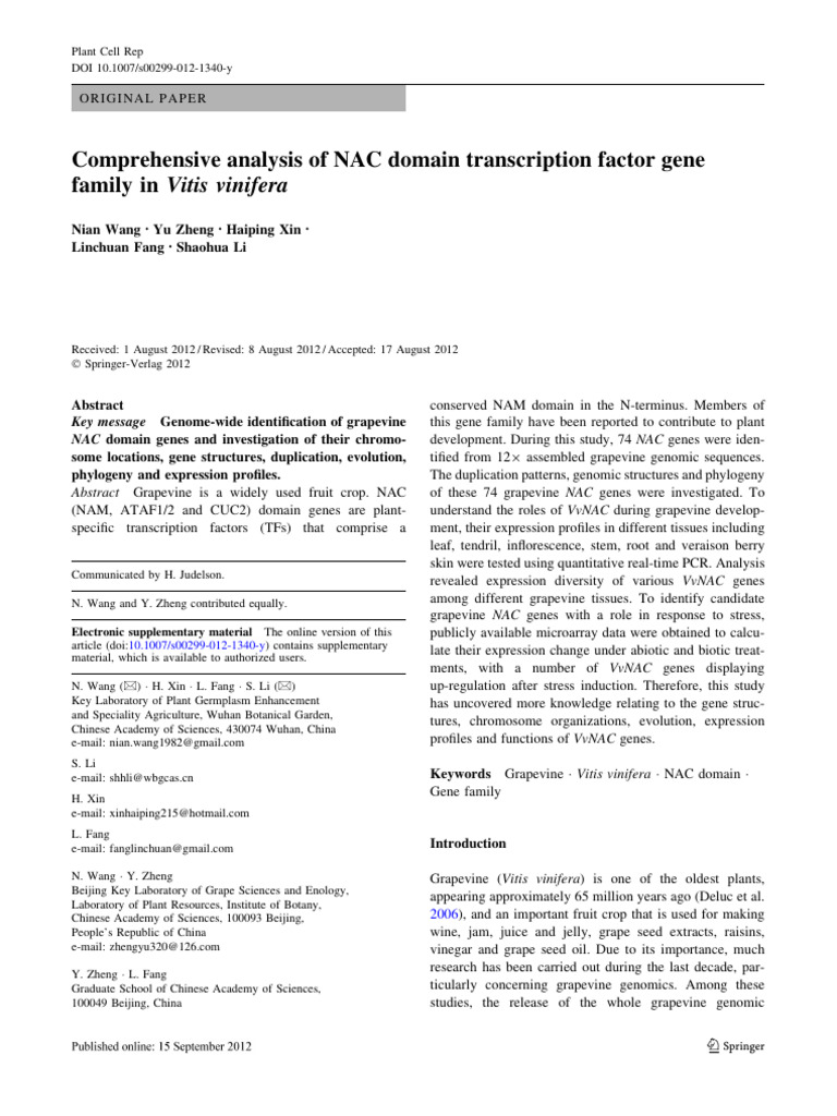 Comprehensive Analysis of NAC Domain Transcription Factor Gene | PDF ...
