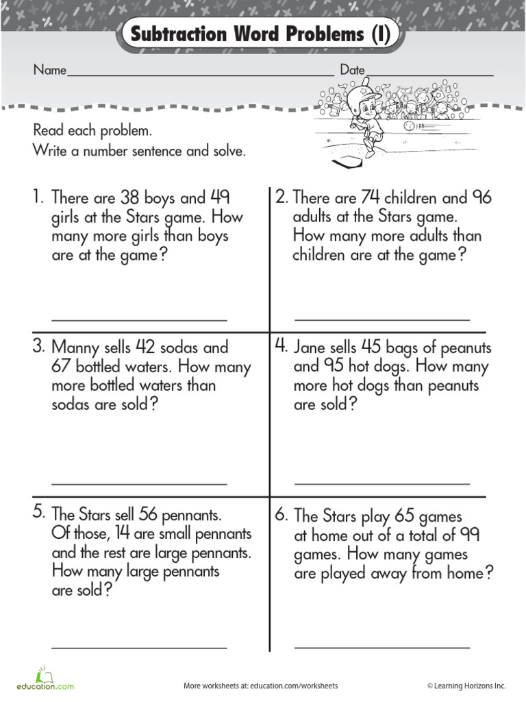Wordy Word Problems Subtraction 1 | PDF