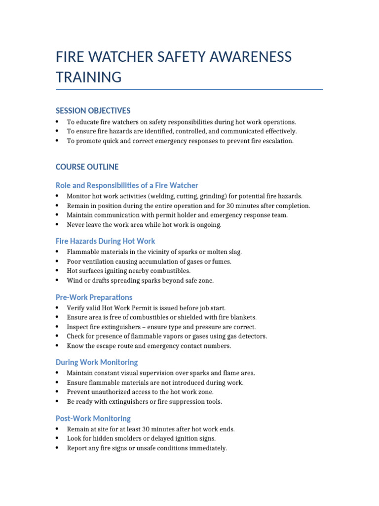 Fire Watcher Safety Awareness Training | PDF | Fire Safety | Fires
