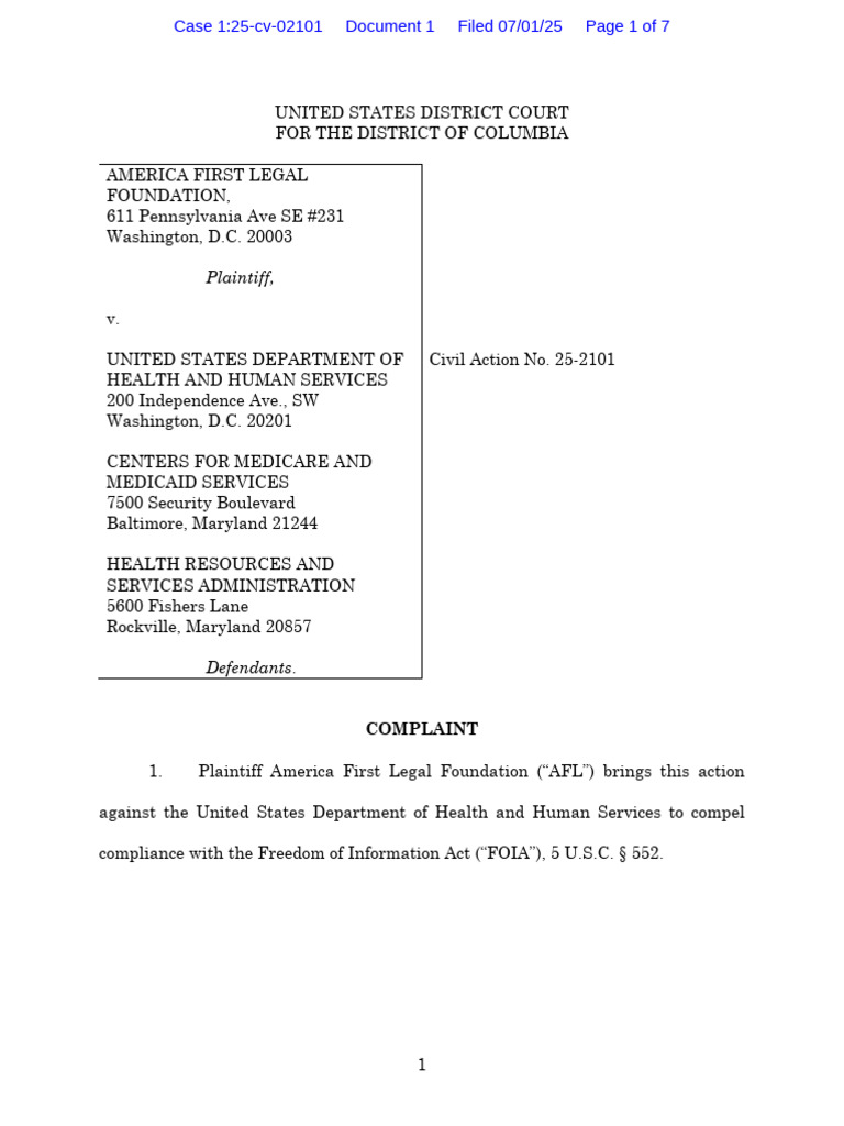 AMERICA FIRST LEGAL FOUNDATION v. HEALTH AND HUMAN SERVICES | PDF ...