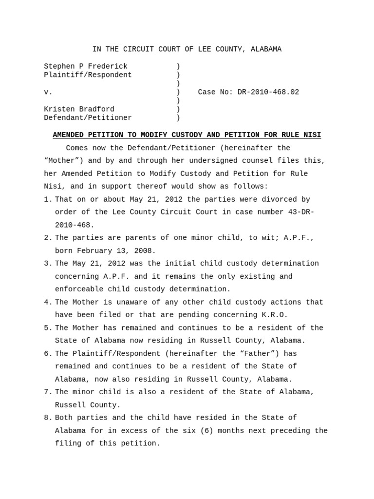 Bradfor Amended Complaint | PDF | Child Custody | Child Support