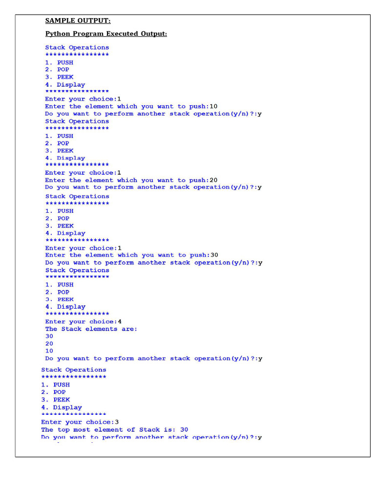 Sample Output: Python Program Executed Output | PDF