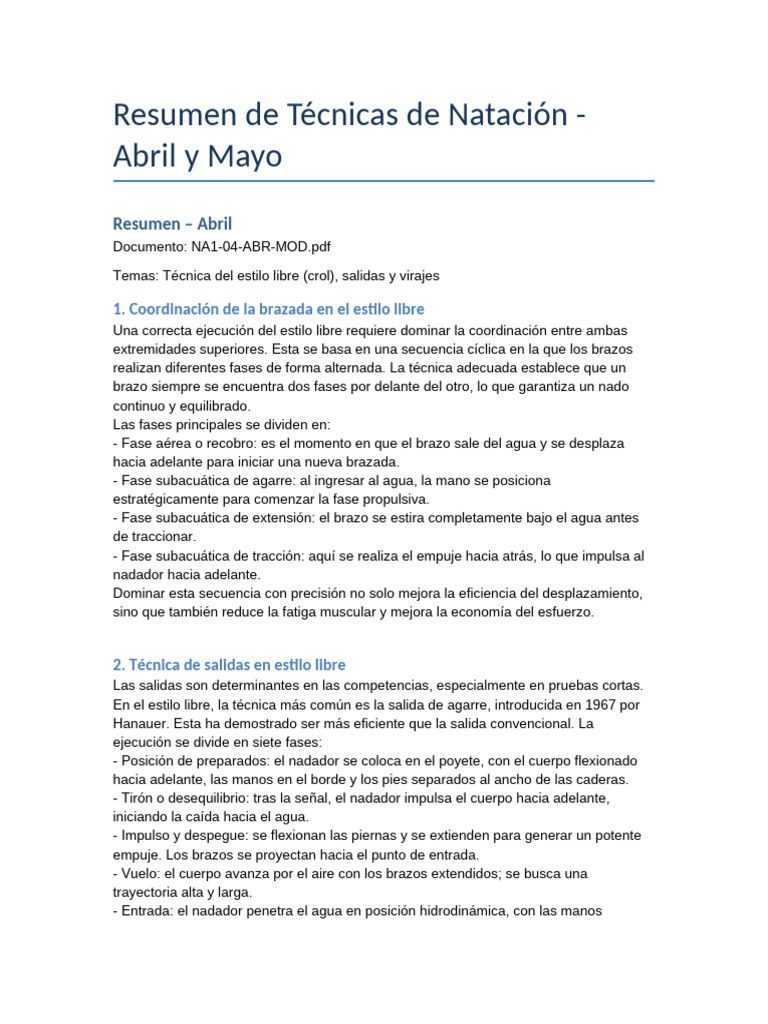 Resumen_Natacion_Abril_Mayo | PDF | Nadando