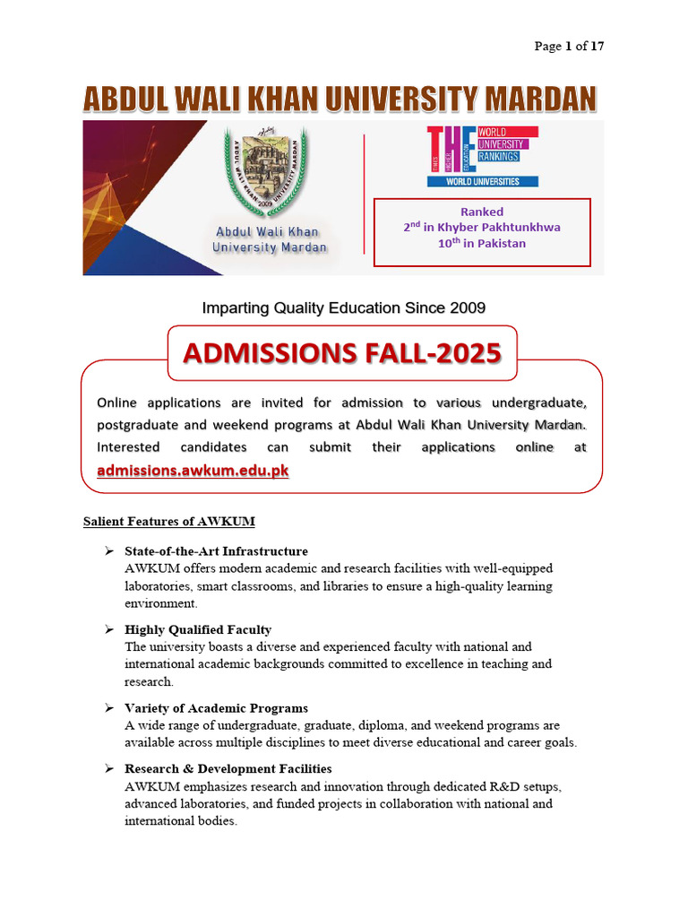 Awkum Admissions Fall 2025 M Zakria 03491403057 Join What's App Group | PDF | Bachelor Of ...