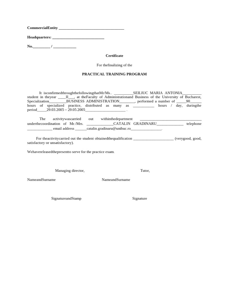 Practical Training Program Certificate | PDF