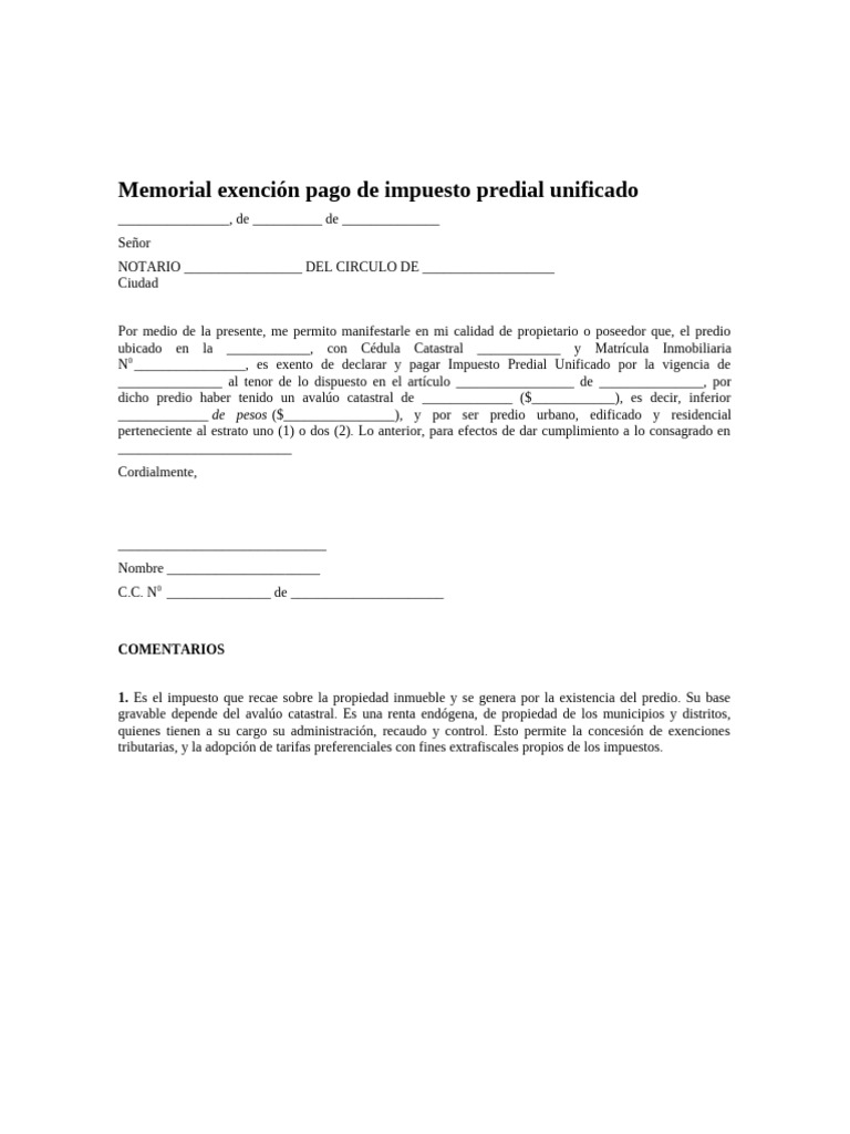 Exencion Pago de Impuesto Predial Unificado | PDF