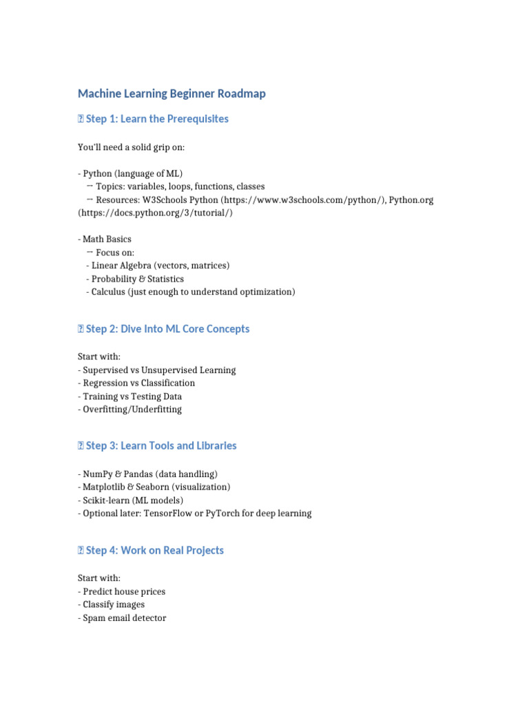 Machine Learning Beginner Roadmap | PDF