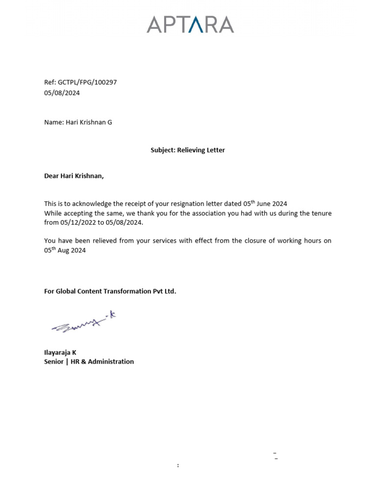 Relieving Letter | PDF