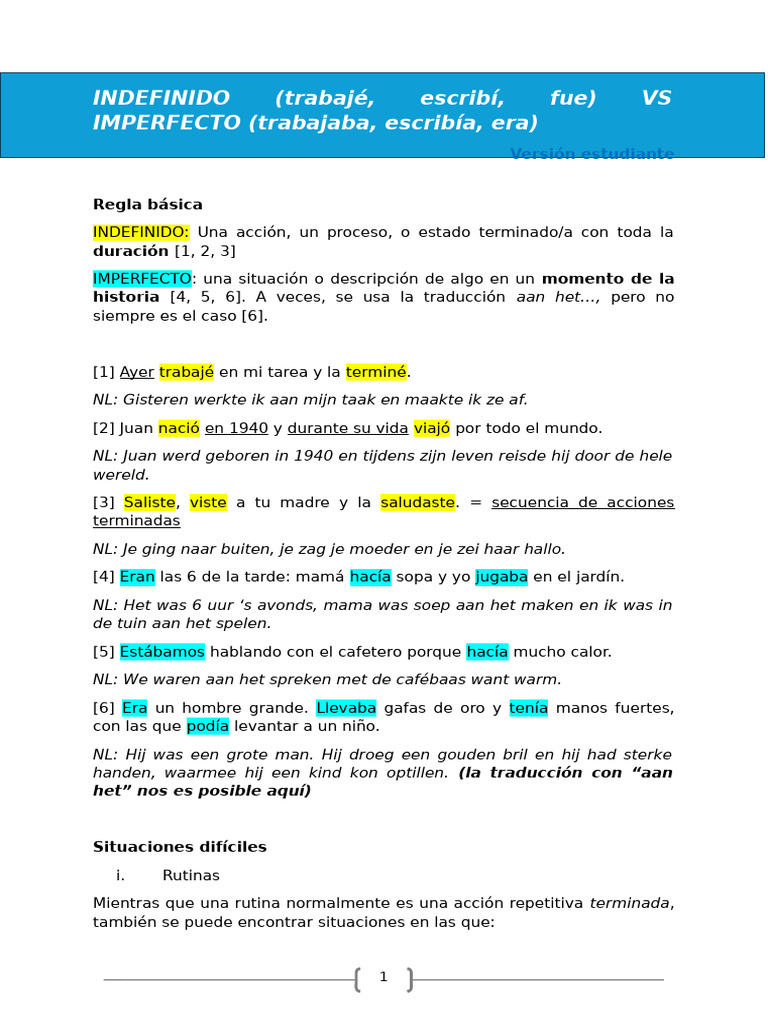 Indefinido vs Imperfecto en Español | PDF