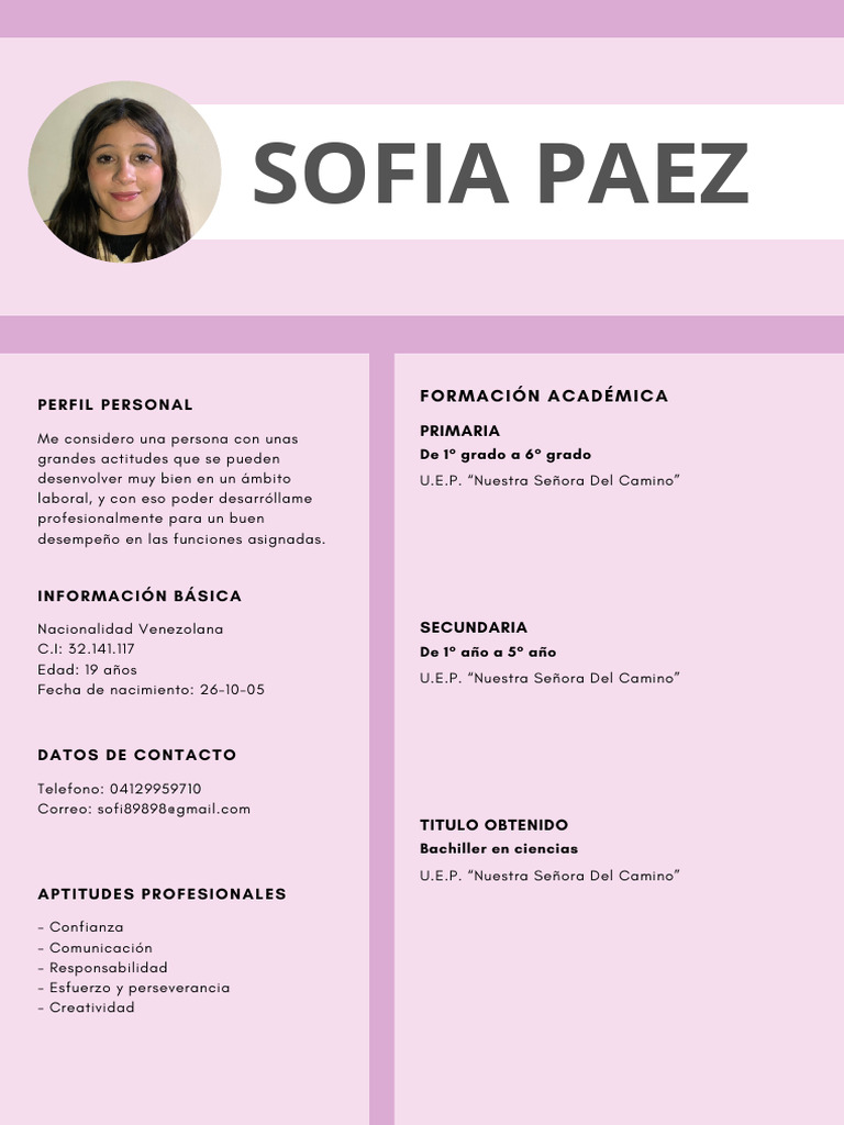 SOFIA PAEZ - Currículum | PDF